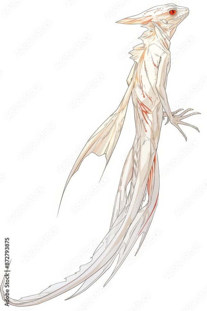 A drawing of a long-legged, tail-possessing creature with bleeding ...
