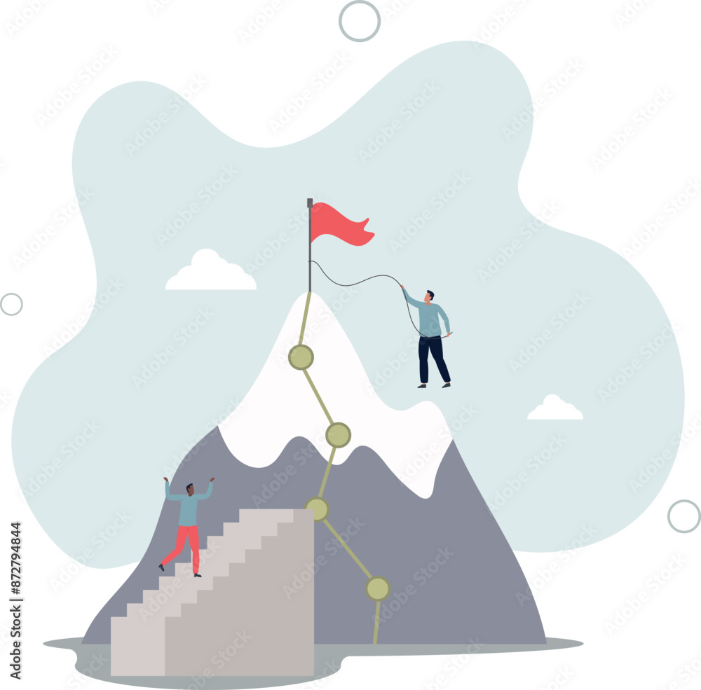 Easy and hard way to success, journey to achieve target or mission ...
