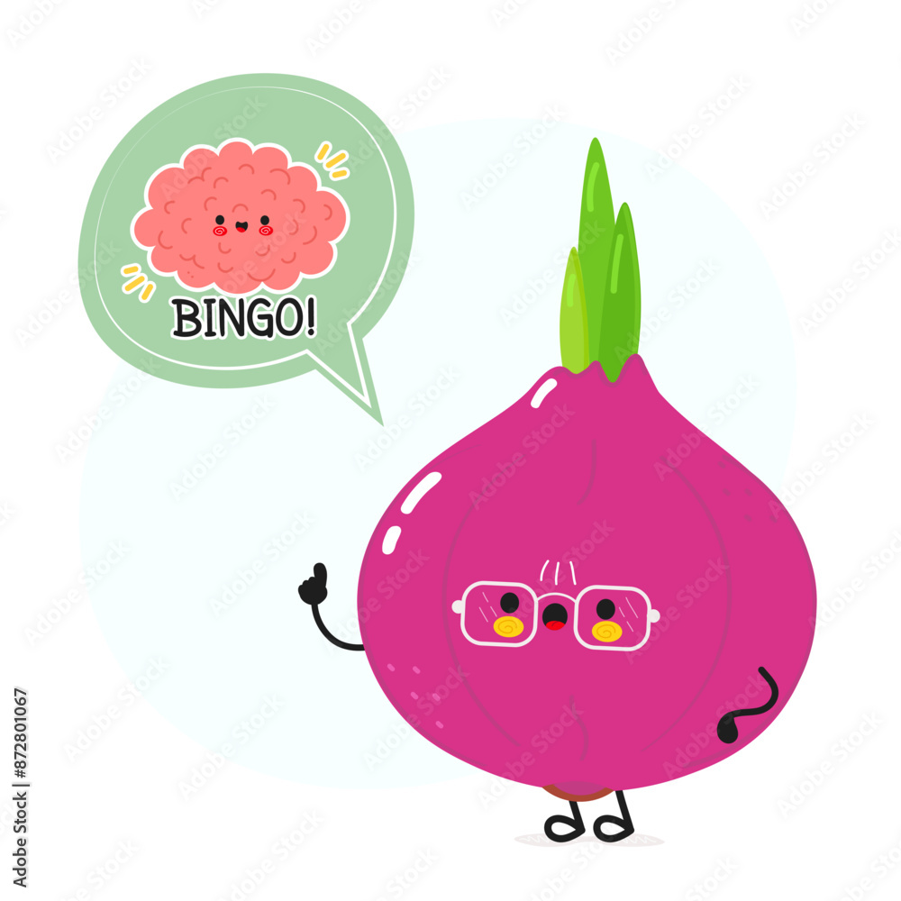 Onion with speech bubble and brain character. Vector hand drawn cartoon ...