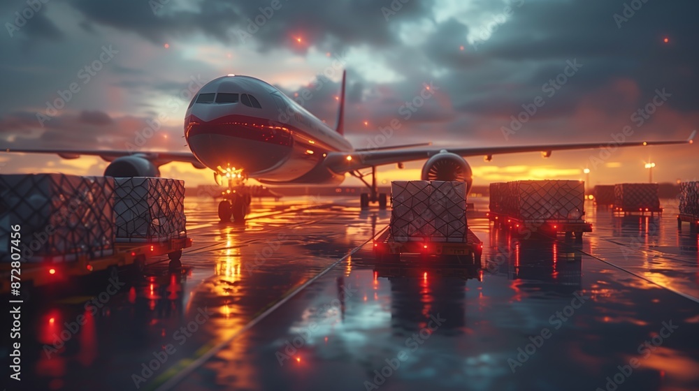 Cargo Airplane with Shipping Containers at Dawn. Cargo airplane with ...