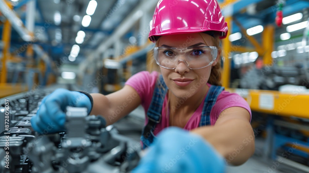 Quality control worker conducting a thorough inspection of manufactured ...