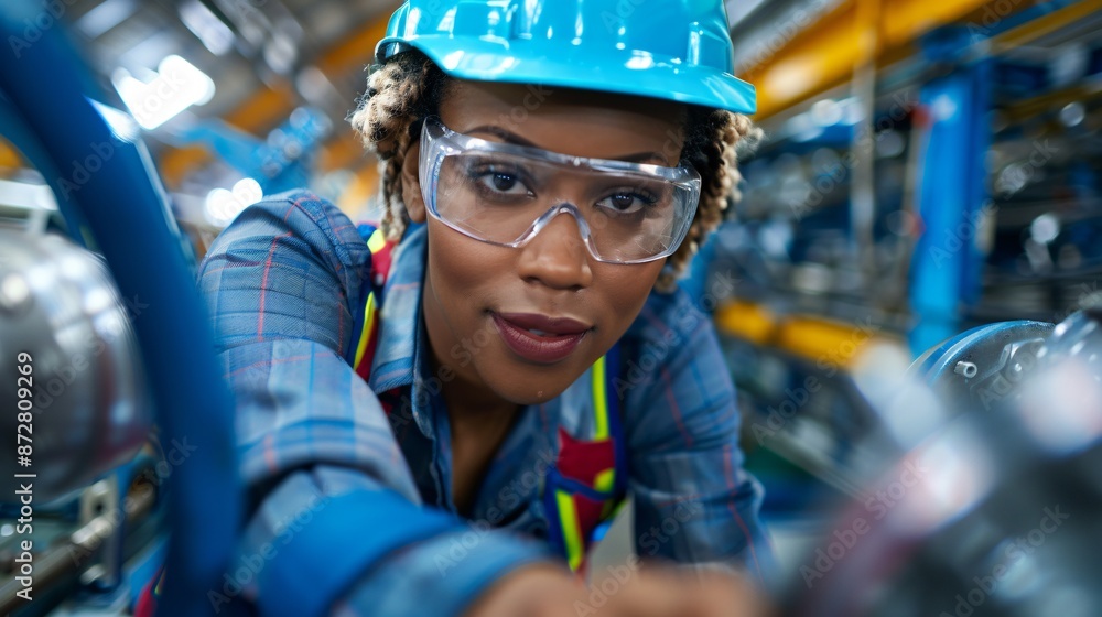 Quality control worker conducting a thorough inspection of manufactured ...