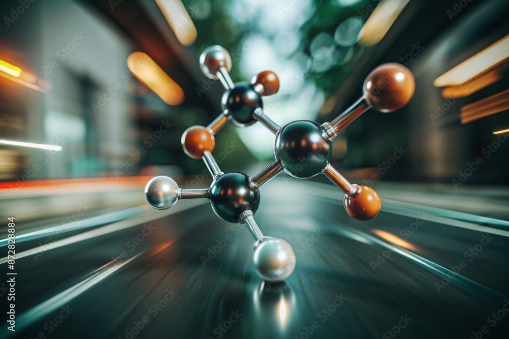 Structural chemical formula of ethanol molecule background, 3d ...