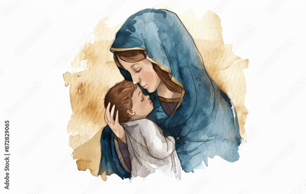 Ilustracion en color de La Virgen Maria con el niño Jesús en brazos ...