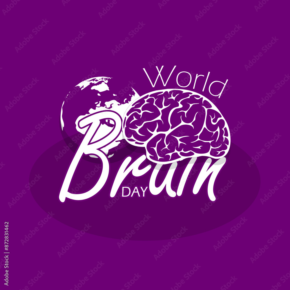 World Brain Day event banner. A brain and earth with bold text on dark ...
