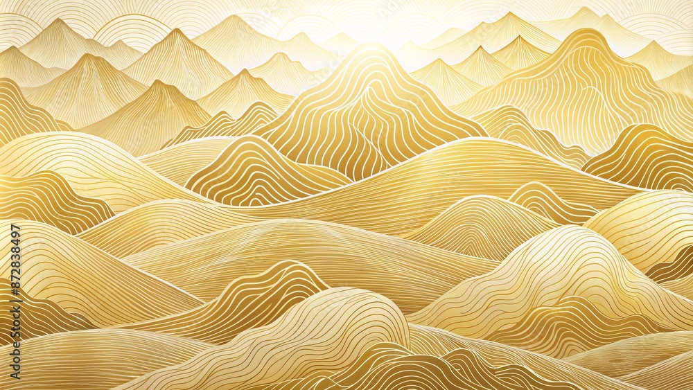 Golden minimalistic vector illustration of Japanese-inspired mountain ...