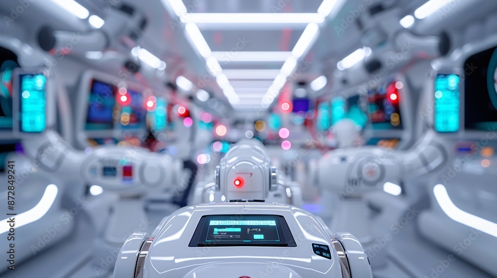 Detailed panorama of a high-tech factory with advanced manufacturing ...