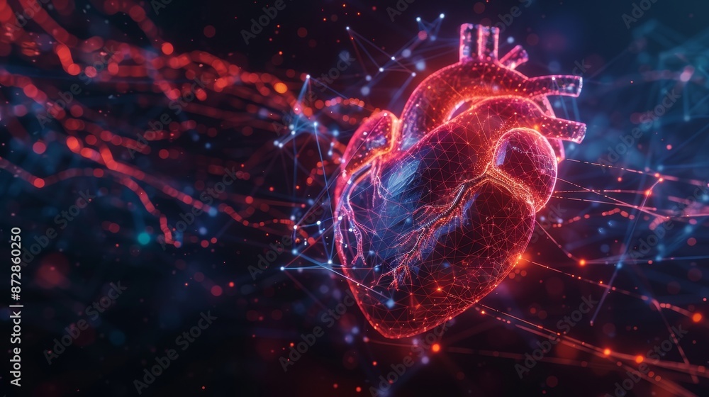 This is an abstract diagram of a heartbeat or cardiogram on a dark ...