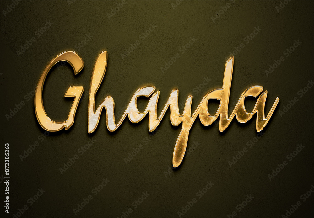 Old gold text effect of Arabic name Ghayda with 3D glossy style Mockup ...