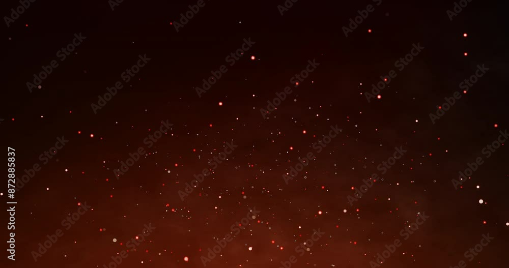 Red glow, particles and texture for background with fire, embers and ...