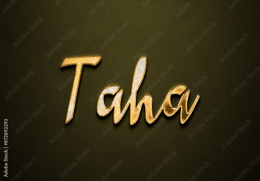 Old gold text effect of Arabic name Taha with 3D glossy style Mockup ...