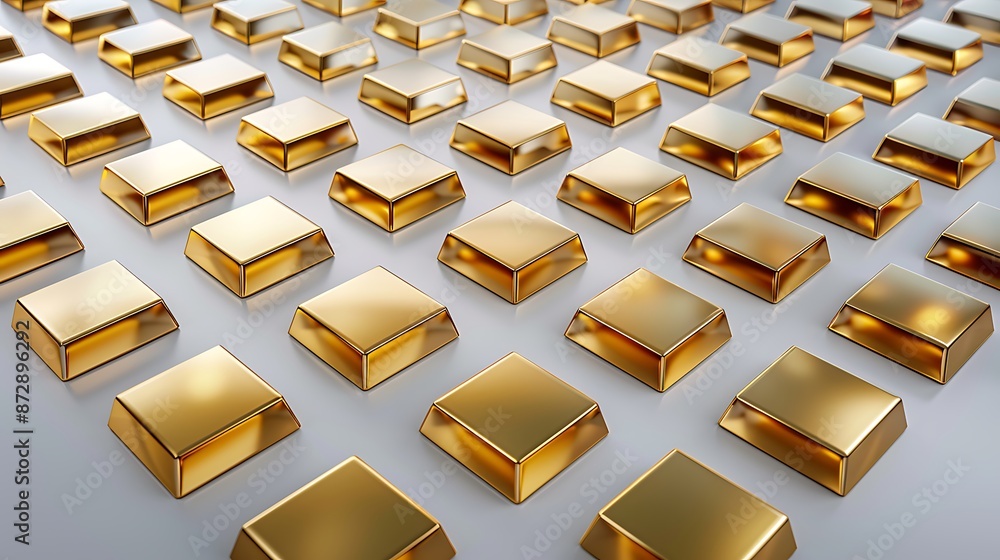 A bird's-eye view captures a dazzling display of gold bars meticulously ...