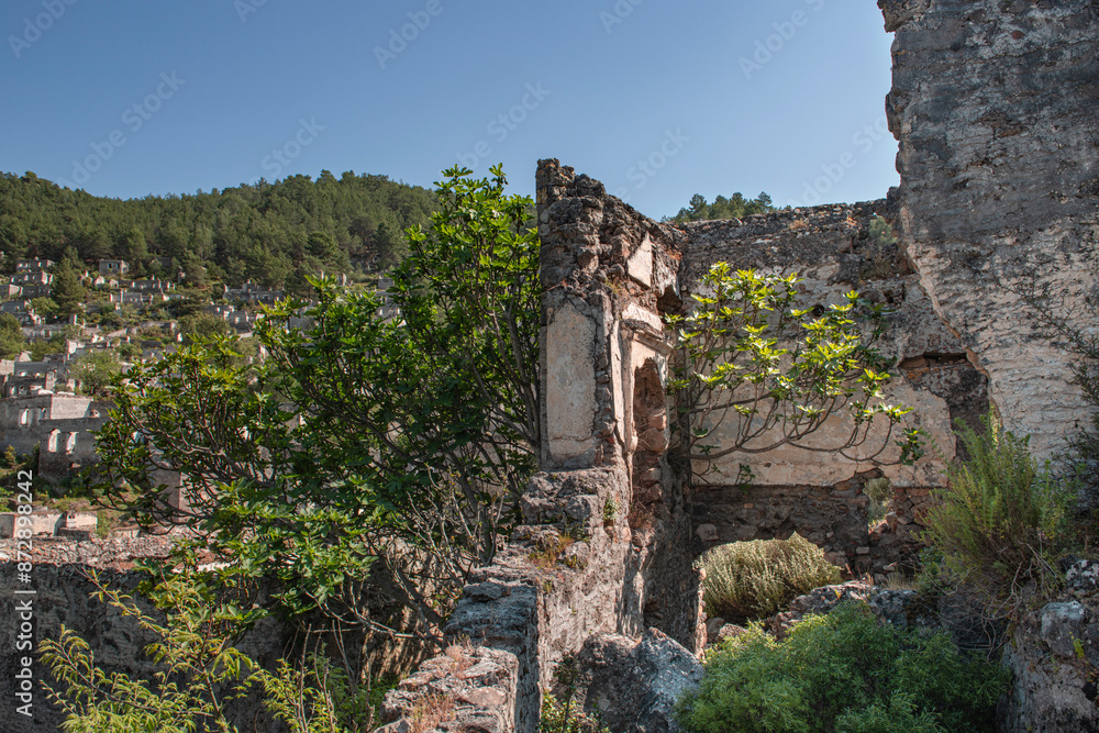 Fethiye Kayaköy stone houses and ruins. Mugla, Turkey. Kayakoy ghost ...