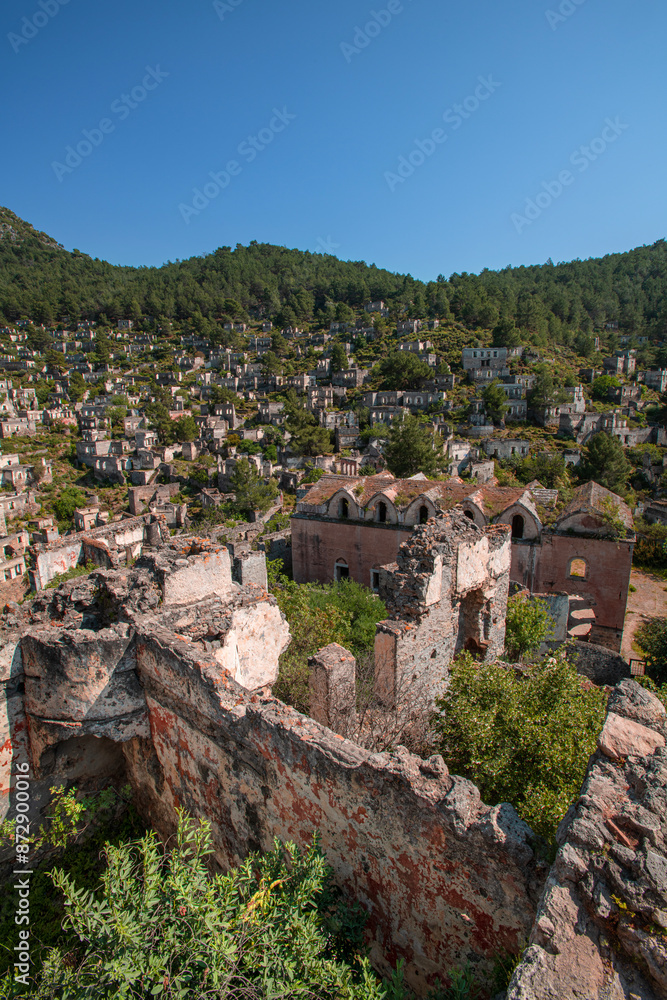Fethiye Kayaköy stone houses and ruins. Mugla, Turkey. Kayakoy ghost ...