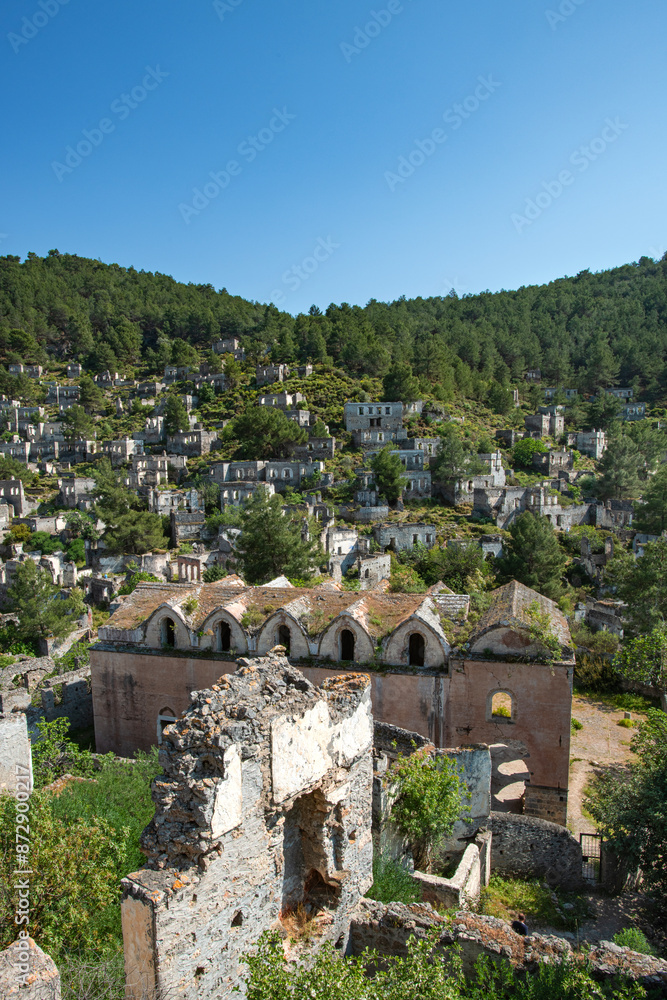 Fethiye Kayaköy stone houses and ruins. Mugla, Turkey. Kayakoy ghost ...