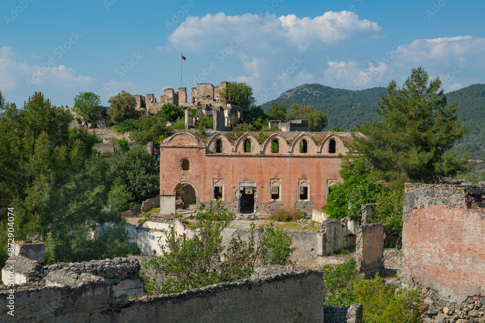 Fethiye Kayaköy stone houses and ruins. Mugla, Turkey. Kayakoy ghost ...