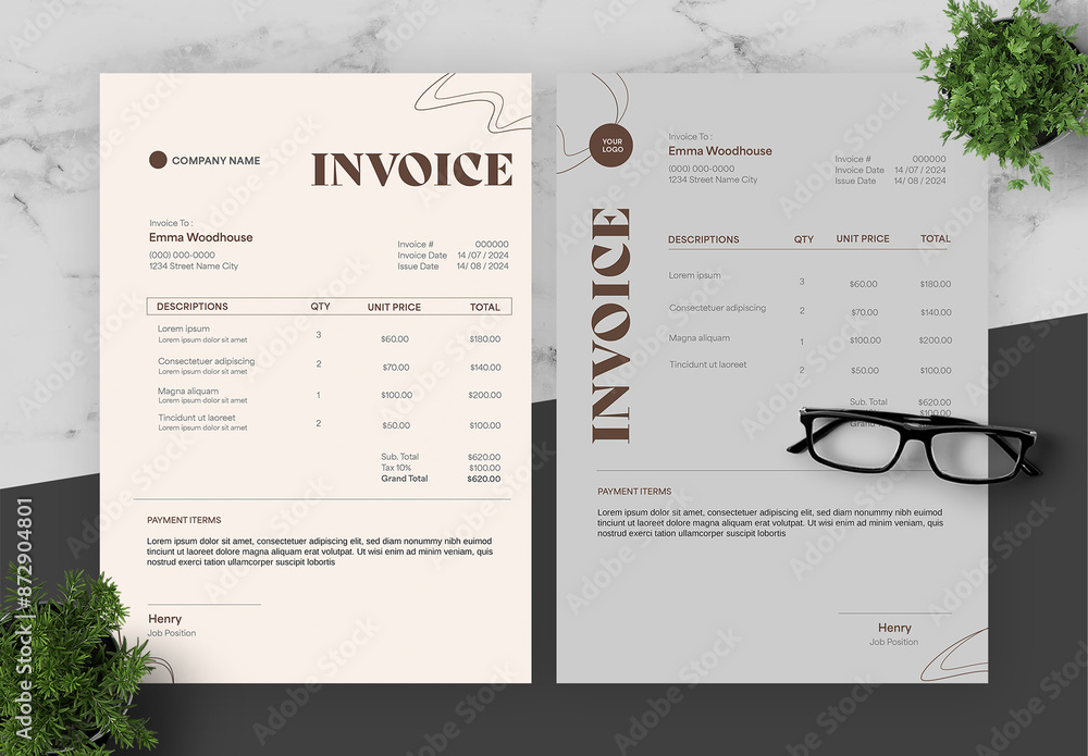Brown And Peach Business Invoice Stock Template | Adobe Stock