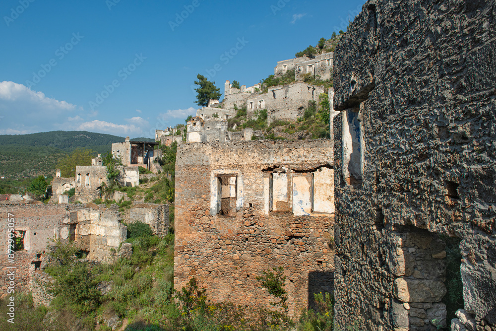 Fethiye Kayaköy stone houses and ruins. Mugla, Turkey. Kayakoy ghost ...