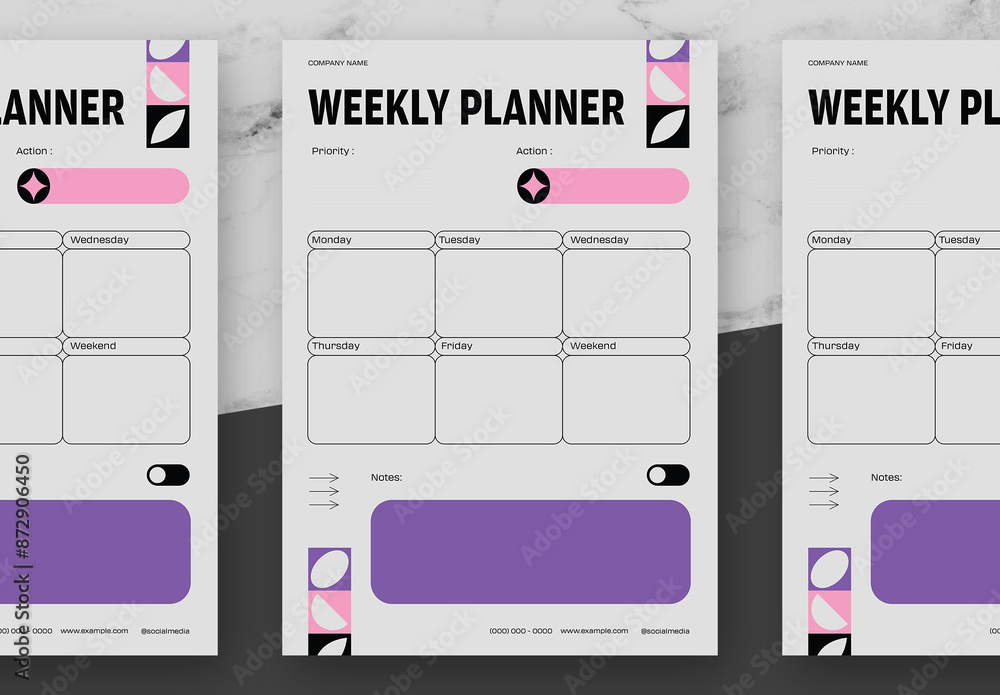 Purple And Pink Weekly Planner Stock Template | Adobe Stock