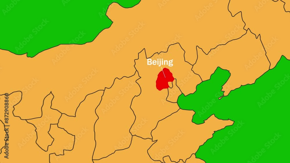 Beijing map animated video. Beijing location is highlighted on the ...