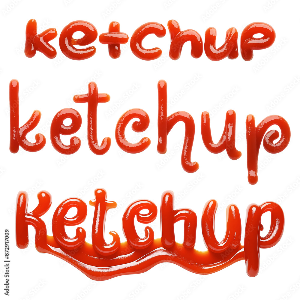 Ketchup text art in three font variations, creative ketchup lettering ...
