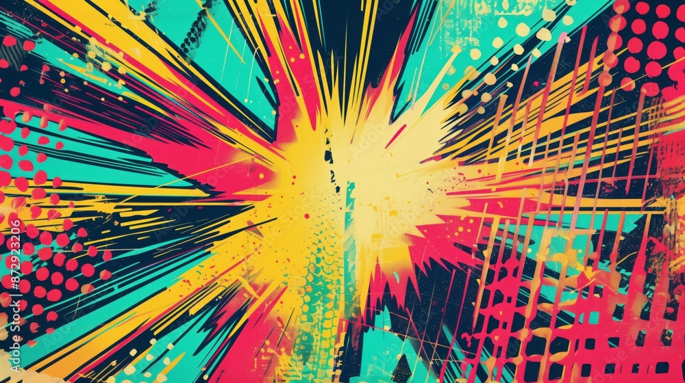 A retro comic book texturebold lines with halftone patterns and vibrant ...