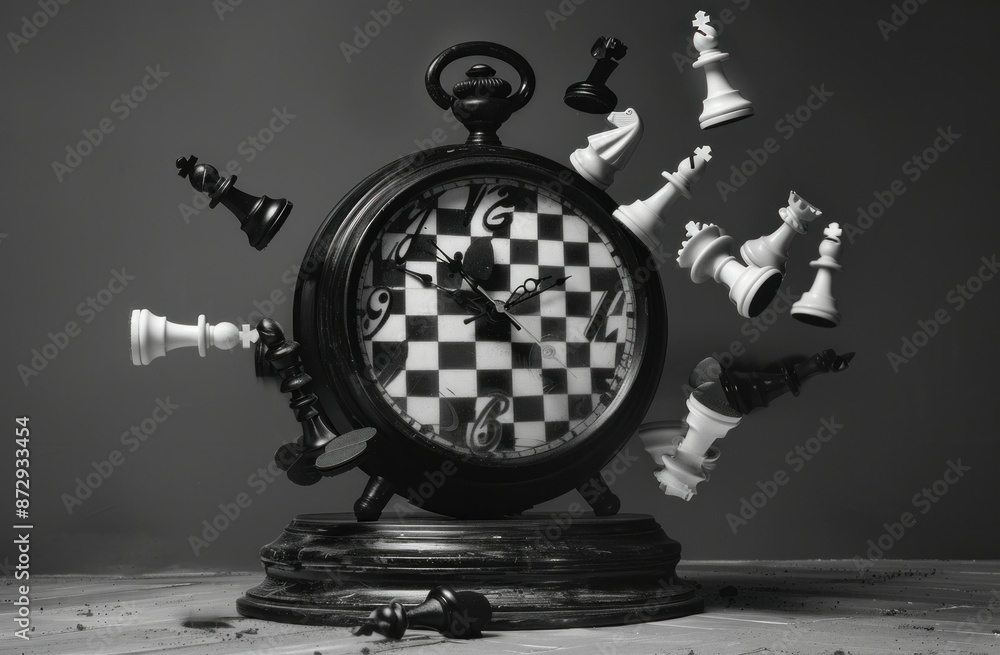 Strategic time management chess pieces on clock, concept of business ...