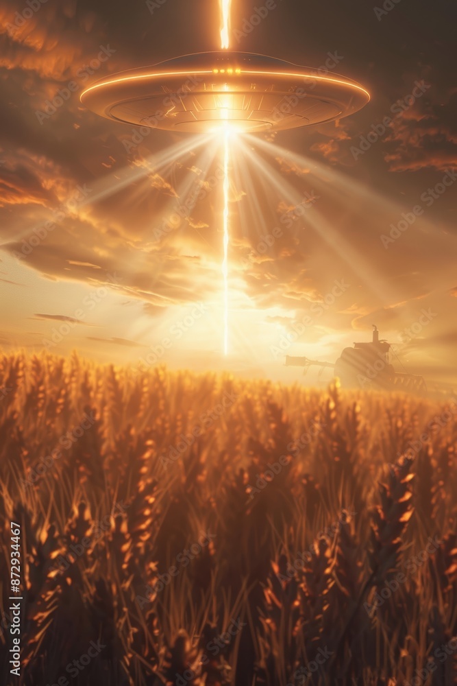 UFO, nighttime farm and field, extraterrestrial invasion, and ...