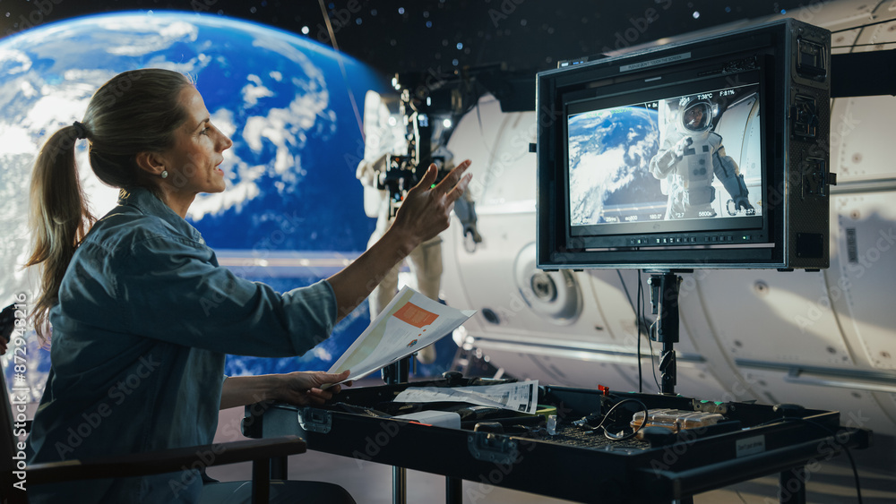 Female Director Filming a Sci-fi Movie Shoot Using Advanced Cgi and ...