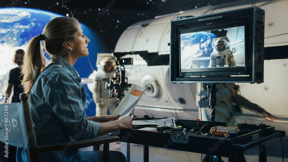 Female Director Filming a Sci-fi Movie Shoot Using Advanced Cgi and ...