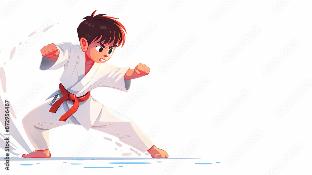 Cartoon style martial arts player boy in challenge pose for training ...