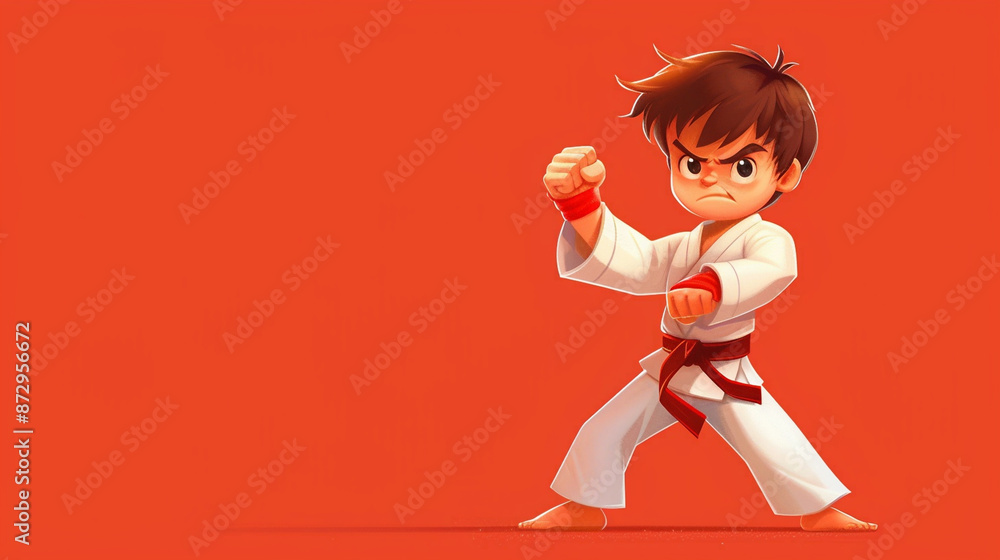 Cartoon style young martial arts player boy ready for training and ...