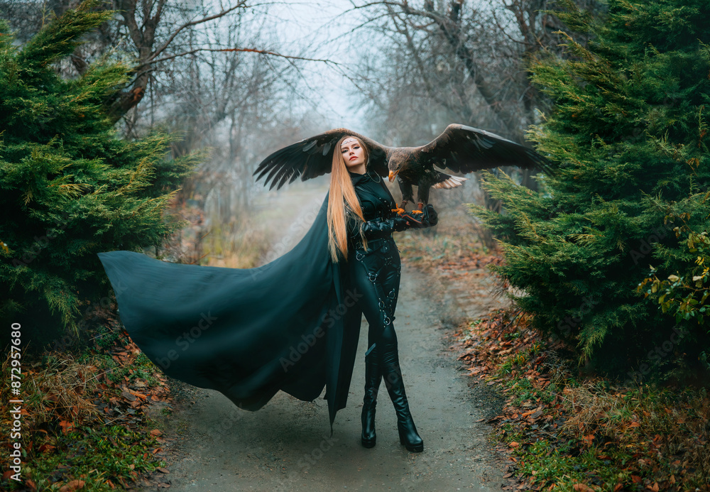 art portrait real people fantasy woman holding white-tailed eagle bird ...