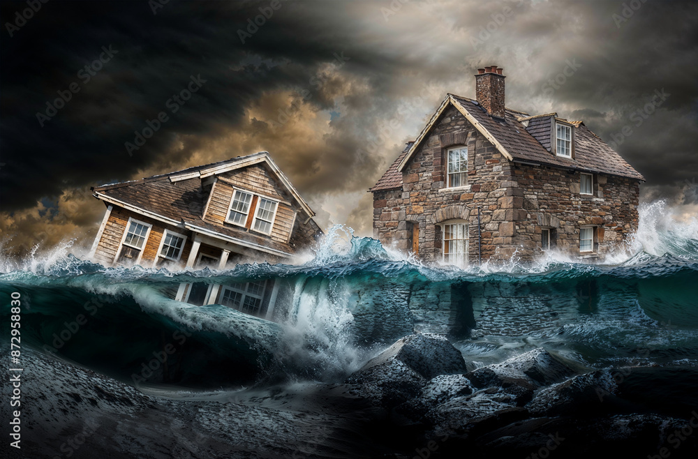 Parable of the wise and foolish builders. House constructed on the sand ...