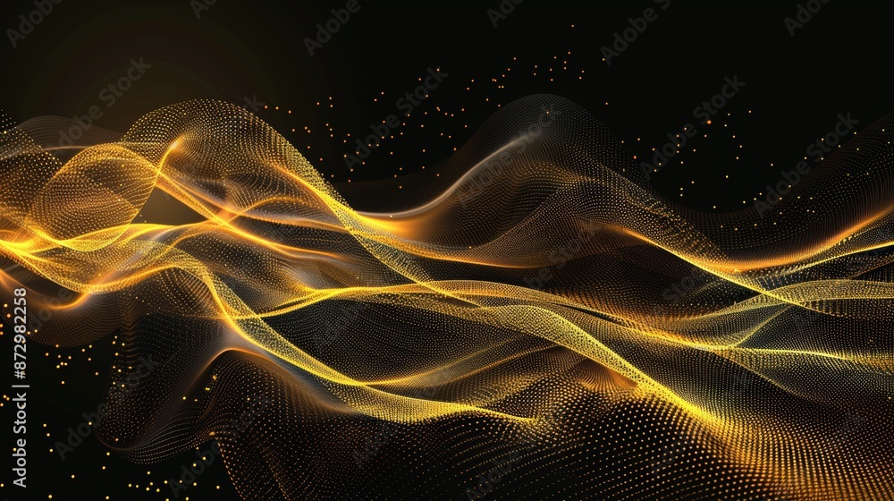 A dynamic tech wallpaper with a bright wavy background, glowing dots ...
