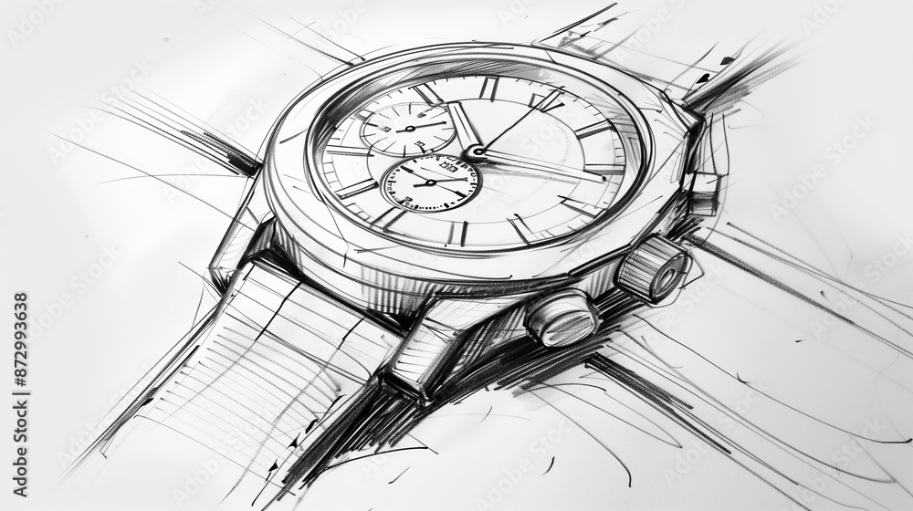 Pencil sketch of a luxury wristwatch. Hand drawn with details ...