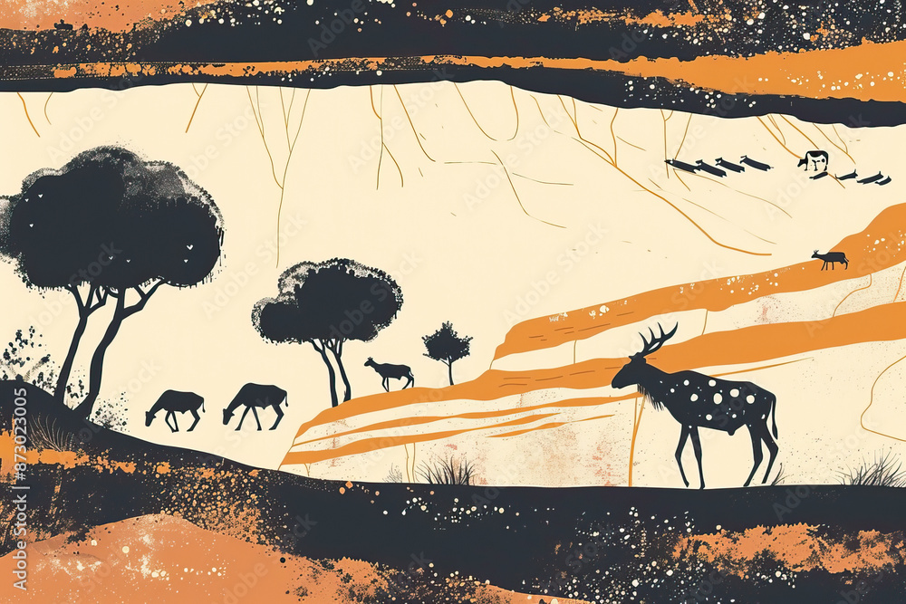 Risograph riso print travel poster, card, wallpaper banner illustration ...