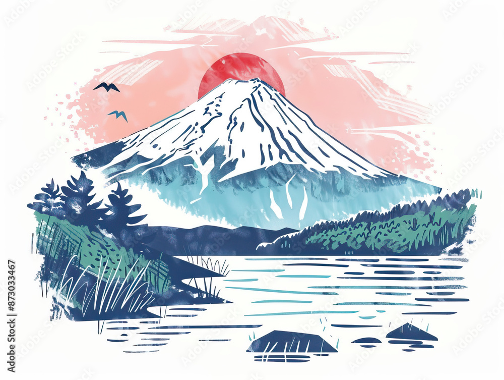 Risograph riso print travel poster, card, wallpaper or banner ...