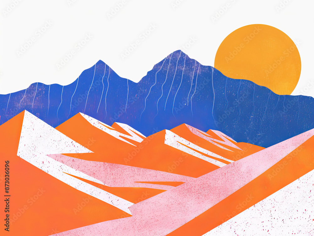 Risograph riso print travel poster, card, wallpaper banner illustration ...