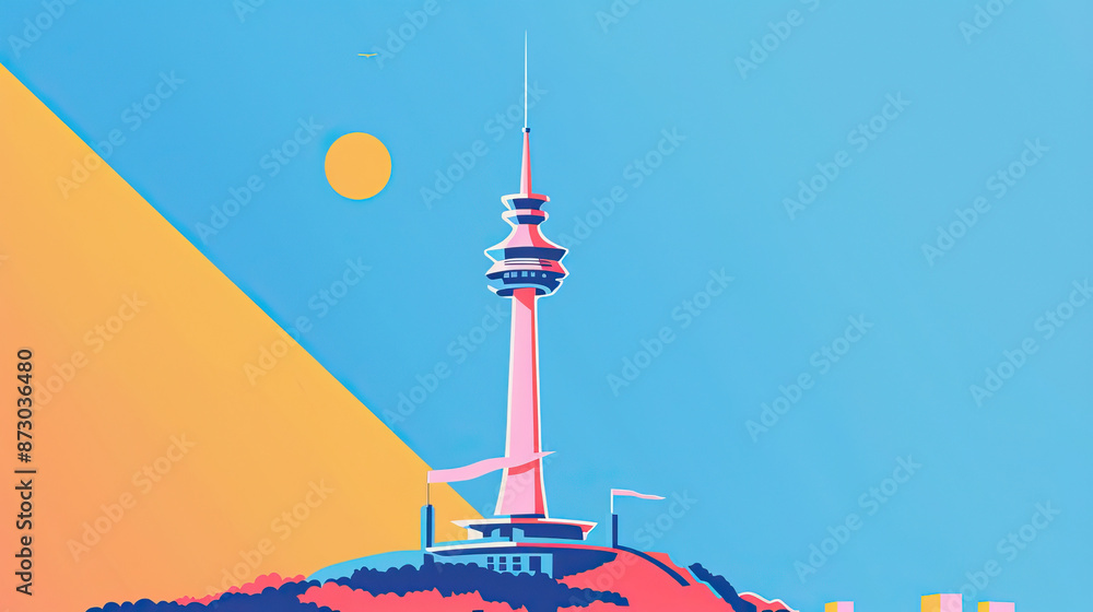 Risograph riso print travel poster, card, wallpaper banner illustration ...