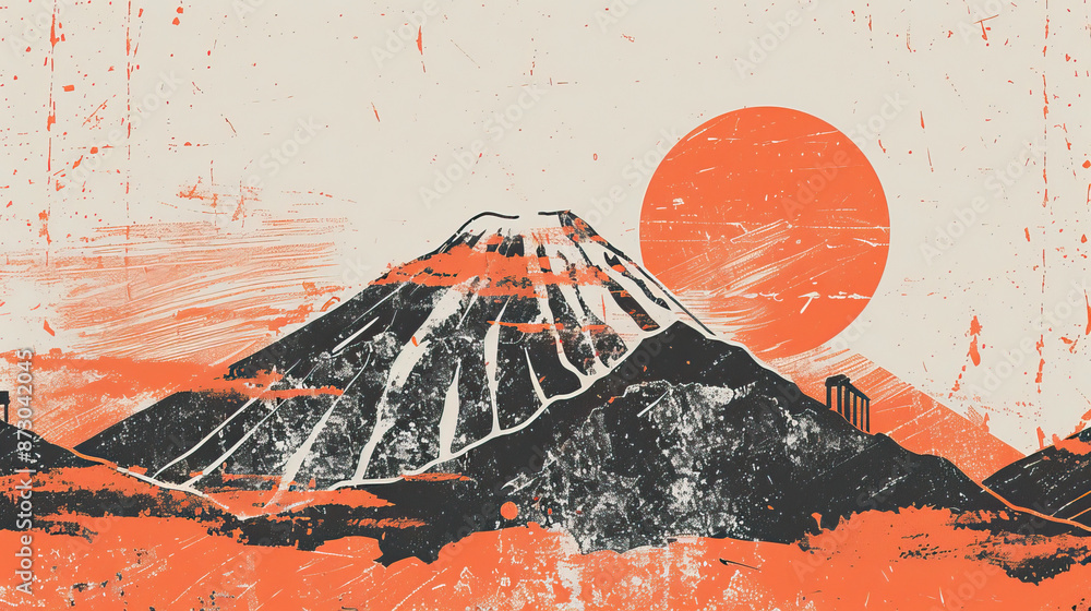 Risograph riso print travel poster, card, wallpaper or banner ...