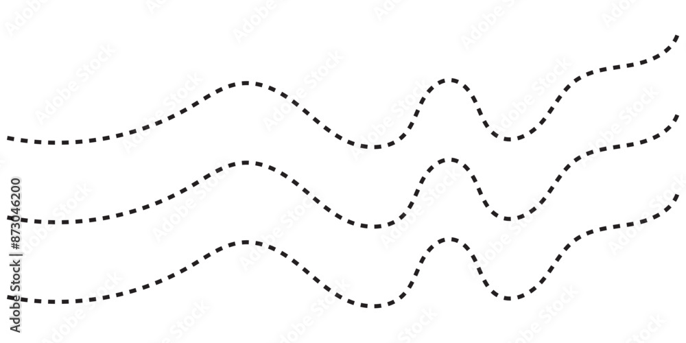Wavy line, curved dotted line, Path travel dotted line trip dashed ...