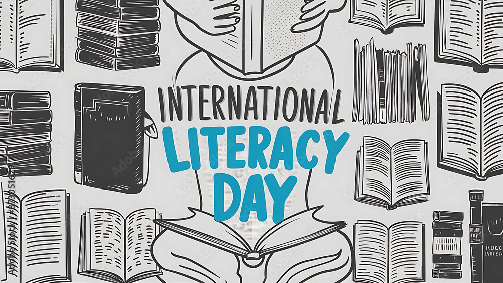 International Literacy Day, Stack of colorful hardcover books for ...