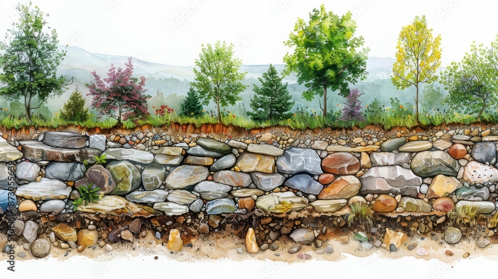 Illustration of soil layers showing various types of rocks and minerals ...