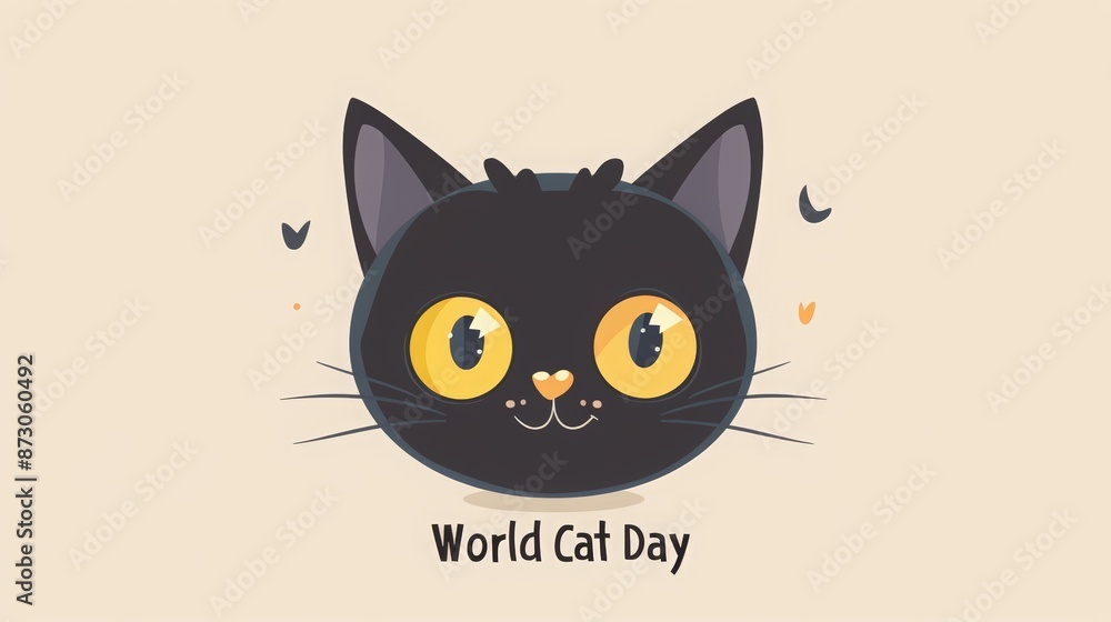 World Cat Day flat vector illustration isolated on a pastel background ...