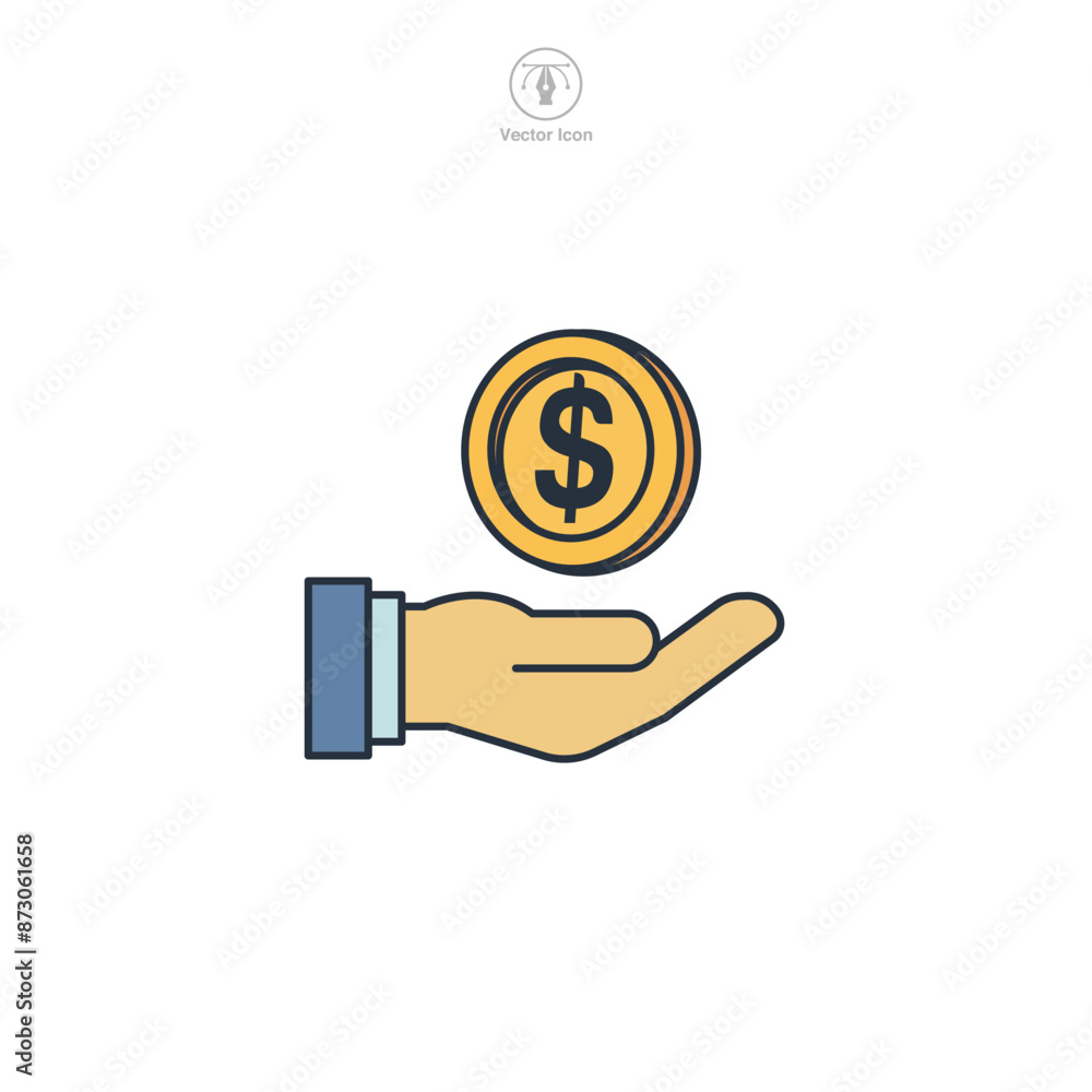 save money, Dollar in hand Icon. Business Financial theme symbol vector ...