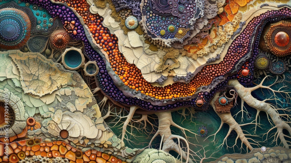 A photorealistic, hyper detailed cross-section of plant roots and soil ...