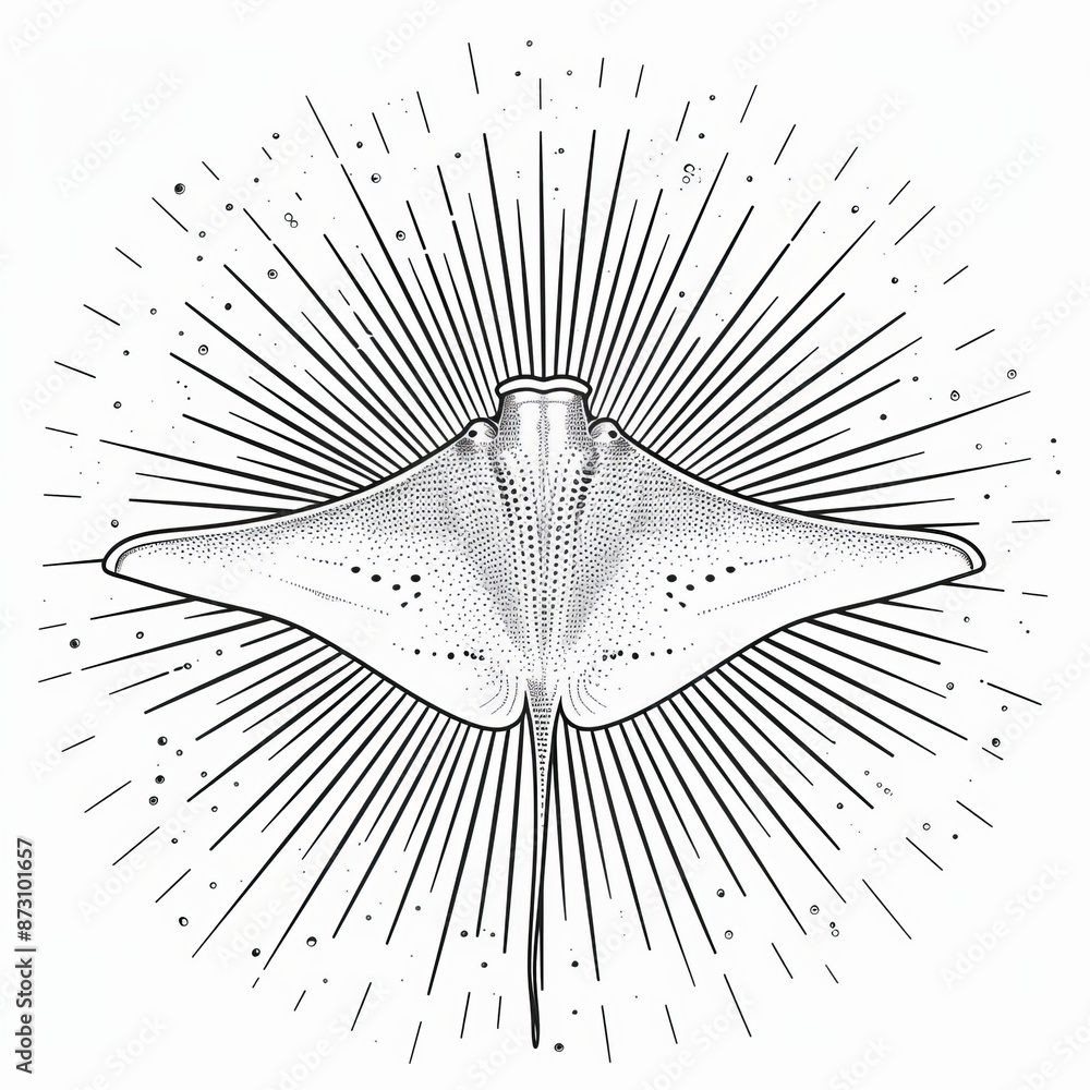 Manta stingray marine animal isolated in dots monochrome sketch icon ...