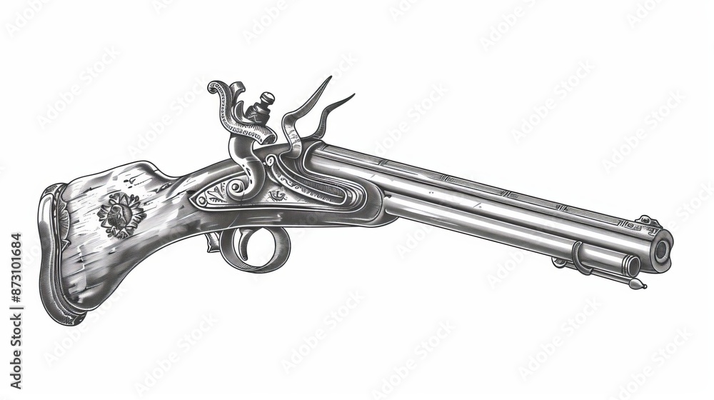 The medieval firearm shotgun pistol with trigger is an isolated ...