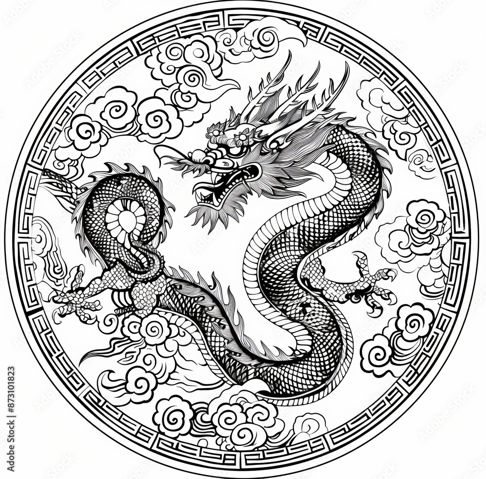 Ancient heraldic hand drawn dragon monster symbols. Mythical sea dragon ...